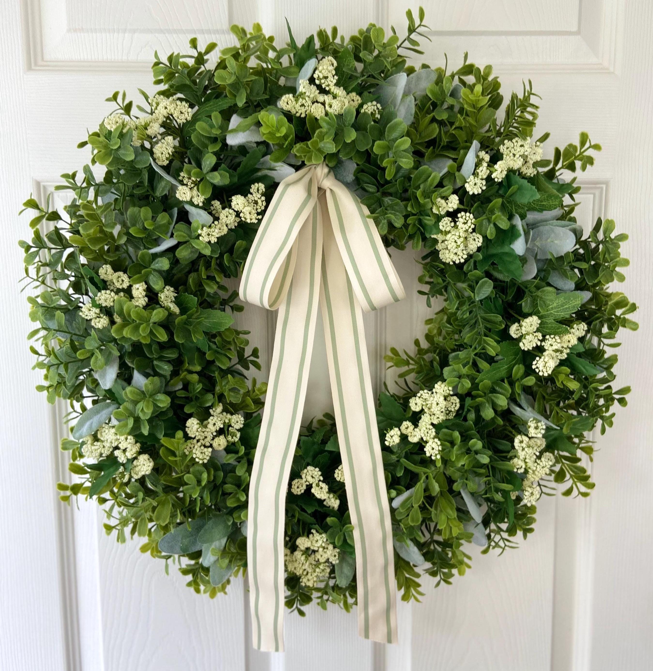 Queen Annes Lace Wreath,boxwood Greenery Wreath,cottage Style Front ...