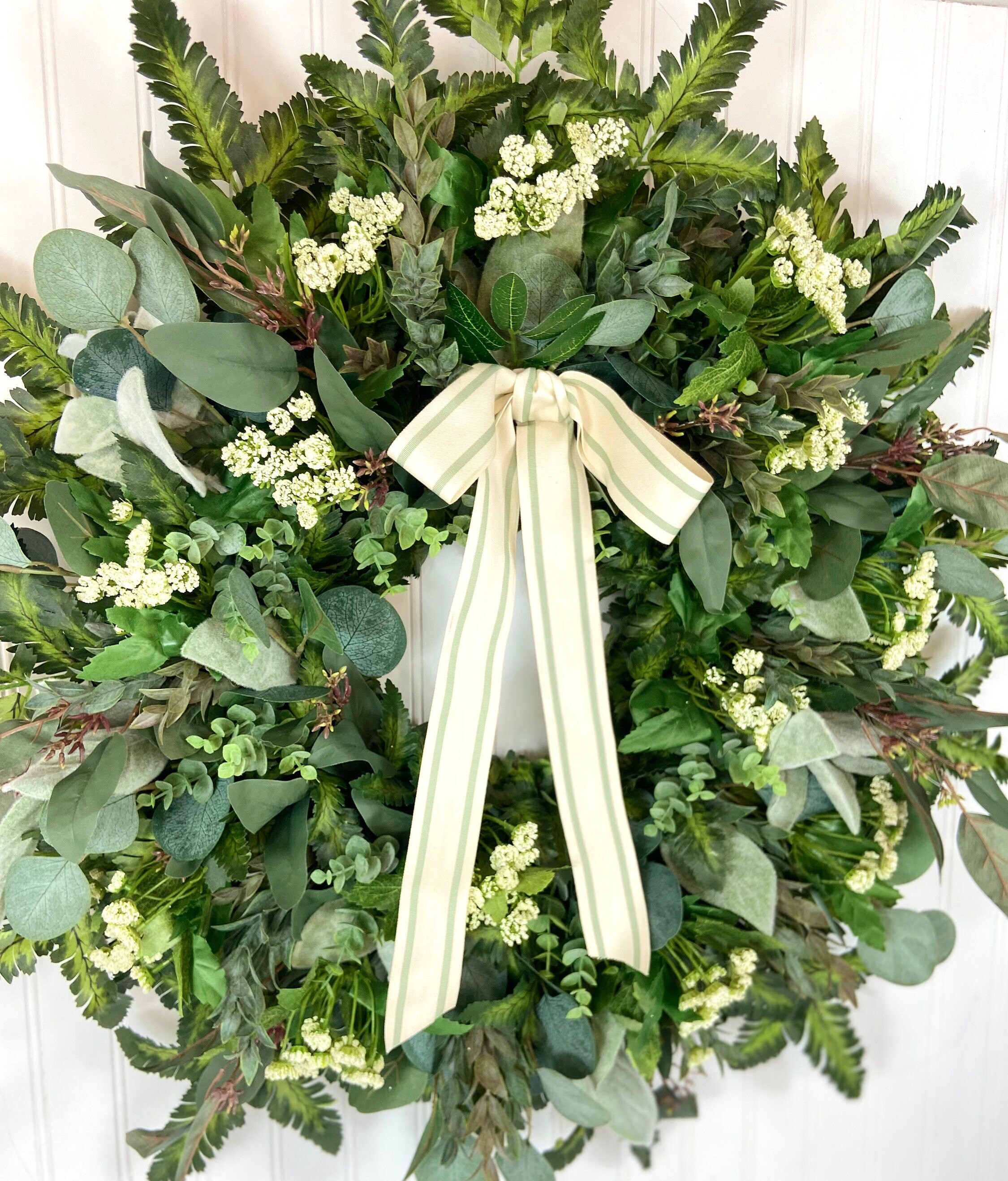 Queen Annes Lace Wreath,summer Mixed Greenery Door Wreath,eucalyptus ...