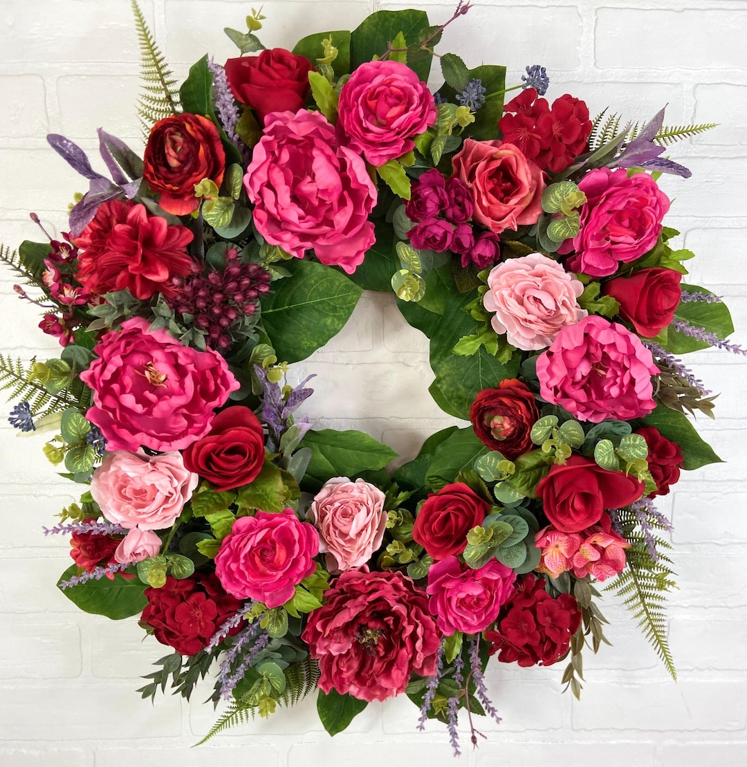 Spring Rose Front Door Wreath,pink Peony Wreath,elegant Mixed Floral ...
