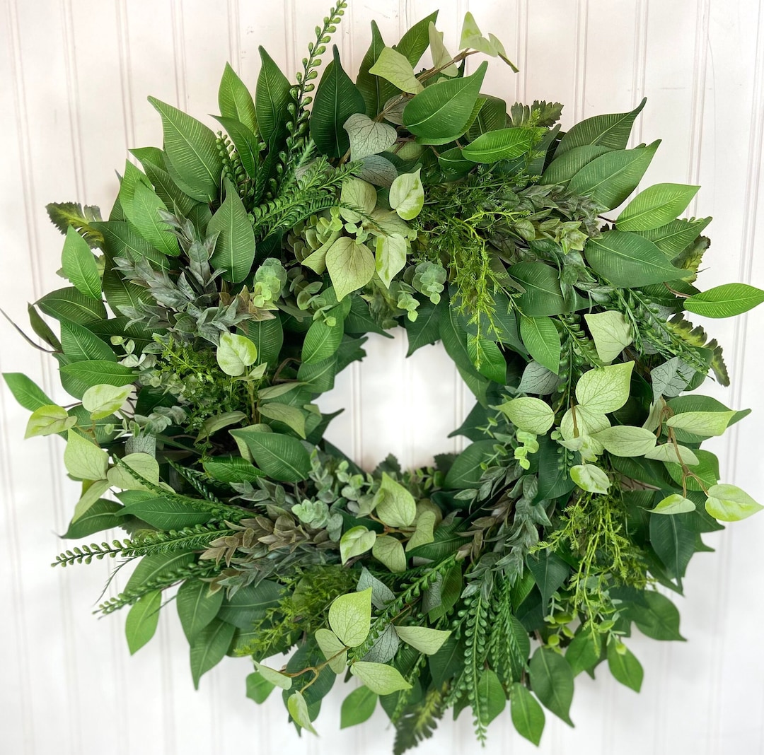 Summer Greenery Wreath,leaves Wreath,modern Mixed Green Wreath, Green ...