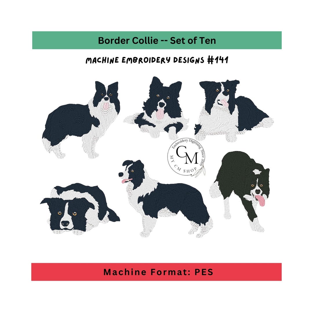 Pes-realistic Border Collie Dogs, Machine Embroidery Design, Set of Ten ...