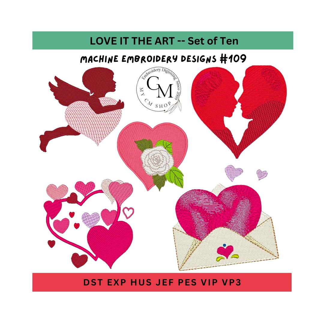 Love is Art ~ Machine Embroidery Designs, Set of 10 - Etsy