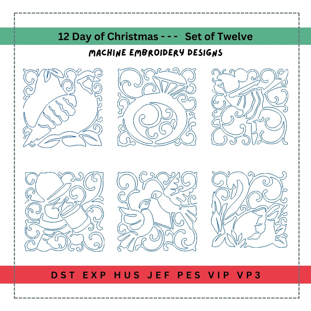 12 Days of Christmas -- Machine Embroidery Designs -- Set of Twelve - Etsy