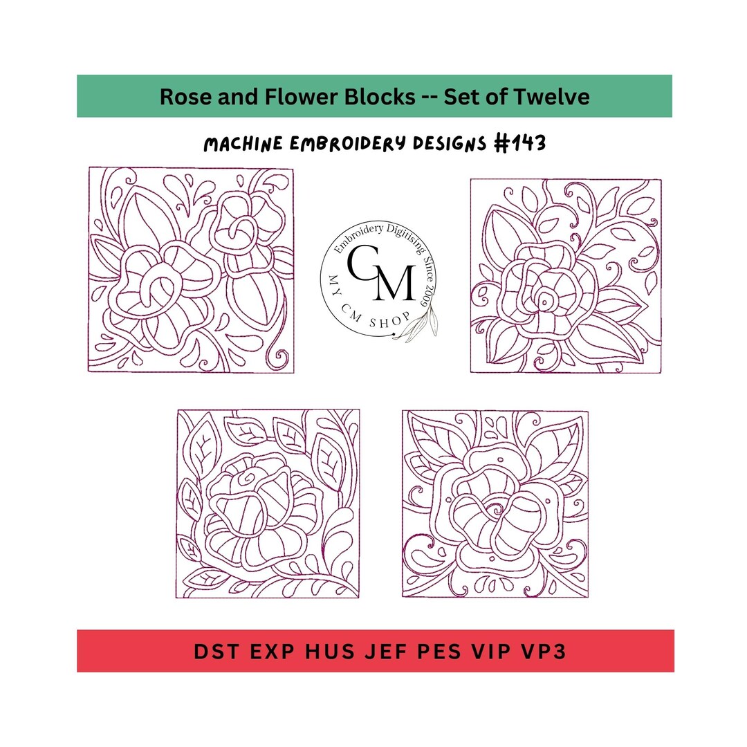 Rose Flower Blocks Embroidery Designs, Machine Embroidery (digital ...