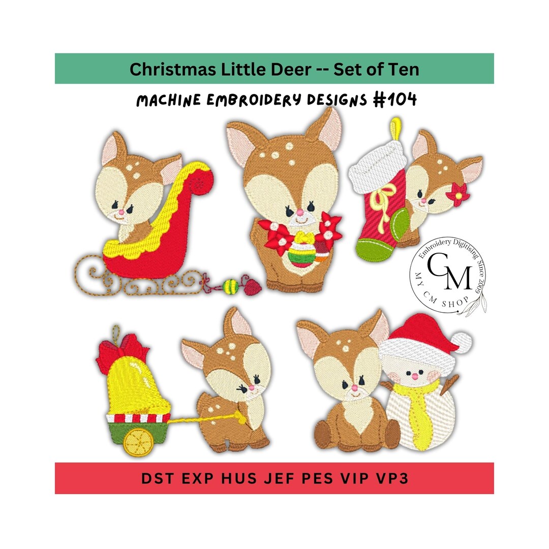 Christmas Little Deer, Machine Embroidery Designs, Set of Ten - Etsy