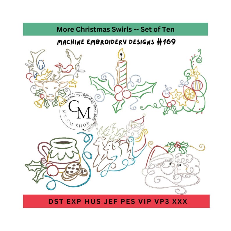 More Christmas Swirls -- Machine Embroidery Designs -- Set of Ten - Etsy