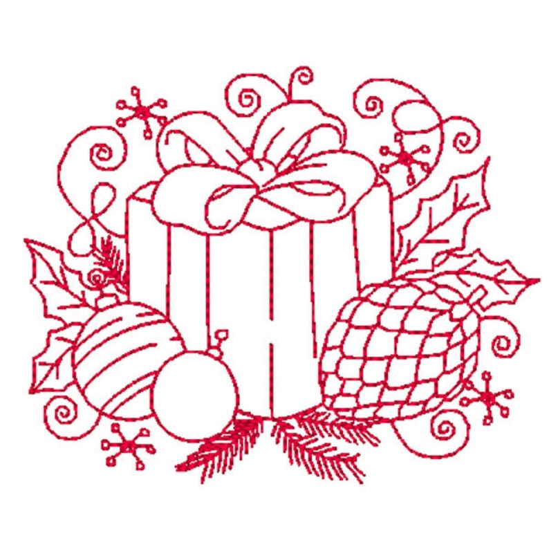 Christmas Redwork Embroidery Designs Christmas Decor - Etsy