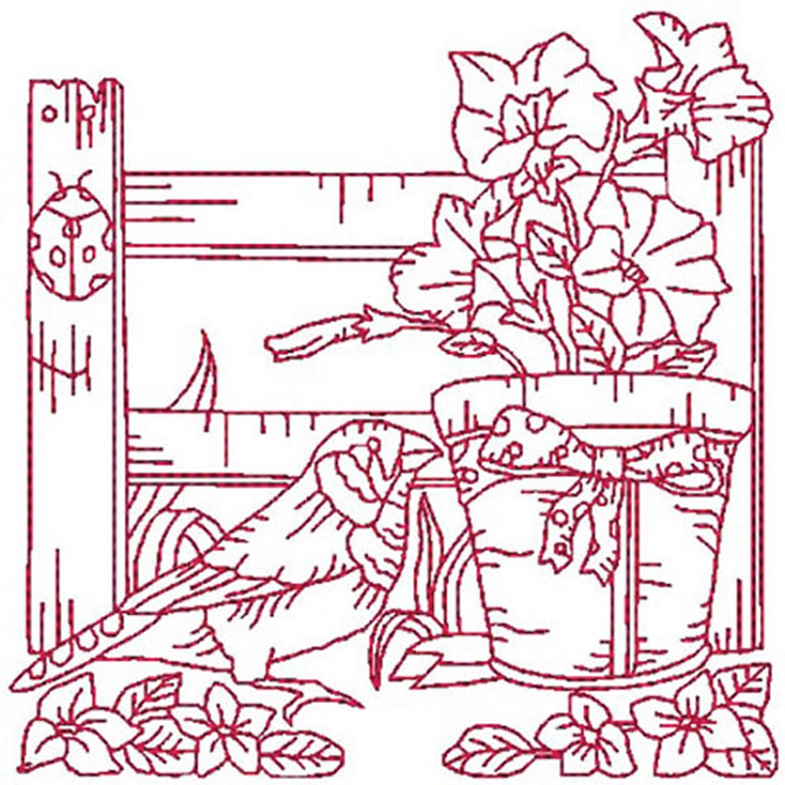 Gorgeous Garden Scenes Embroidery Designs, Redwork Embroidery ...