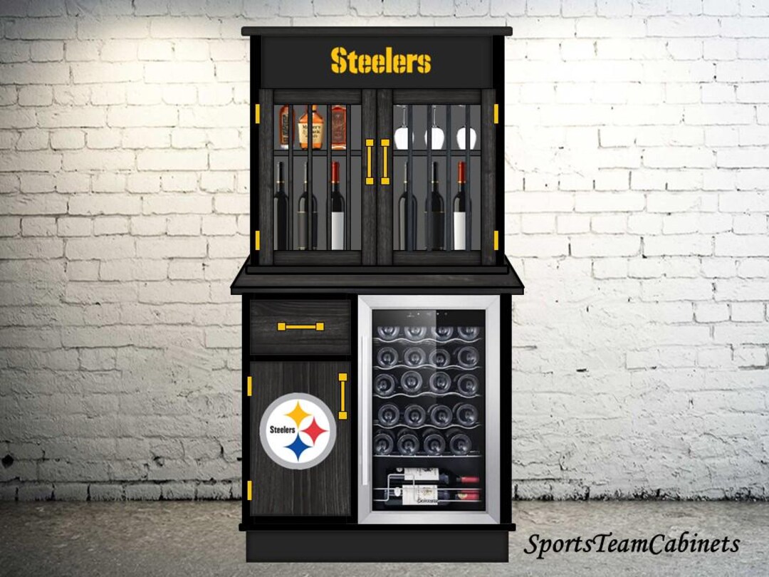 PITTSBURGH STEELERS Tall Liquor Hutch With Fridge Opening - Etsy