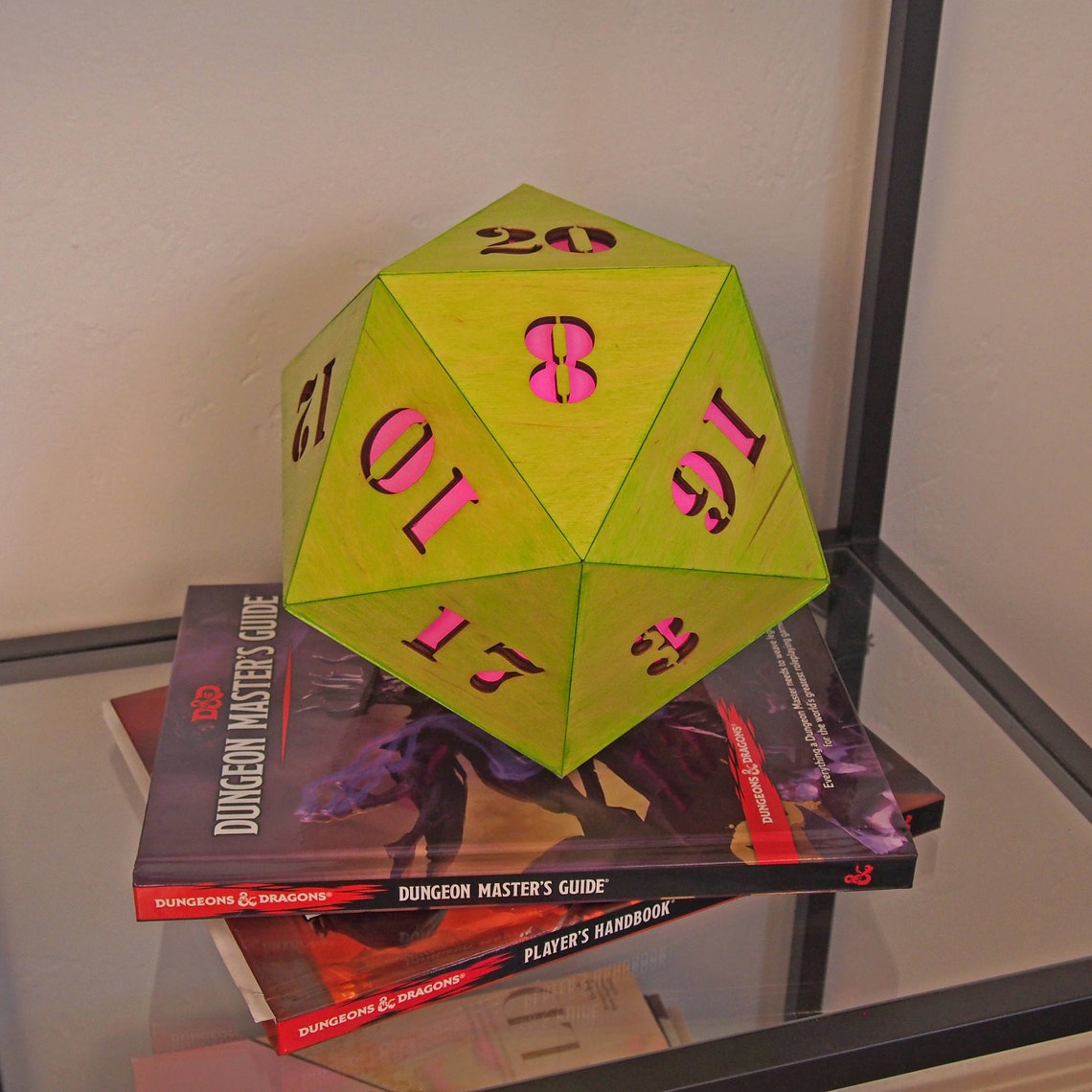 D20 Lamp, Lime Green Wood Stain, Giant Dice, Dungeons and Dragons ...