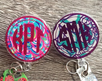 Monogram badge reel | Etsy