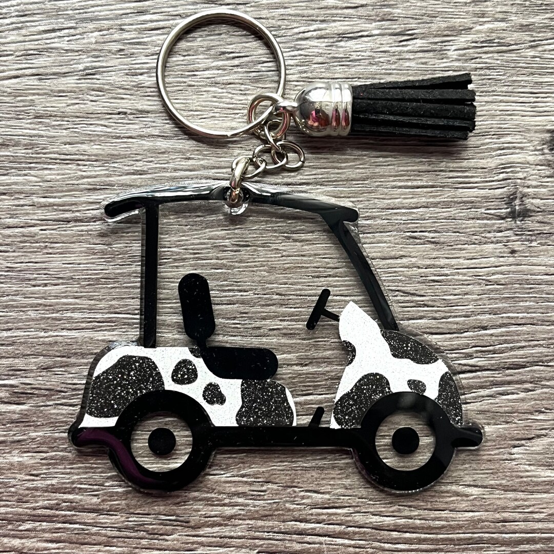 Glitter Cow Print Golf Cart Keychain , Golfer Gift, Golf Cart Key Fob ...