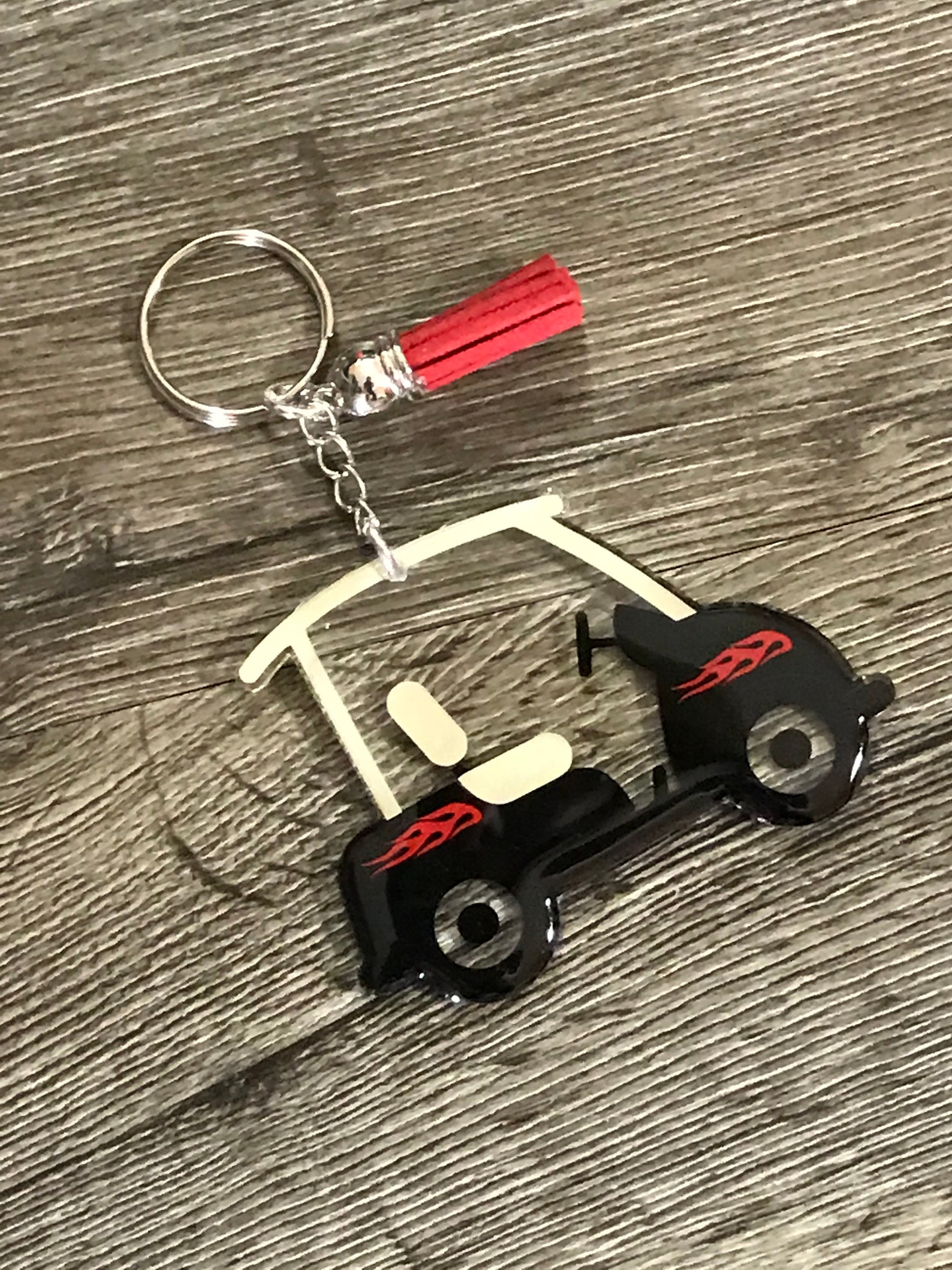 Golf Cart Keychain Golf Cart With Flames Golfers Keychain | Etsy