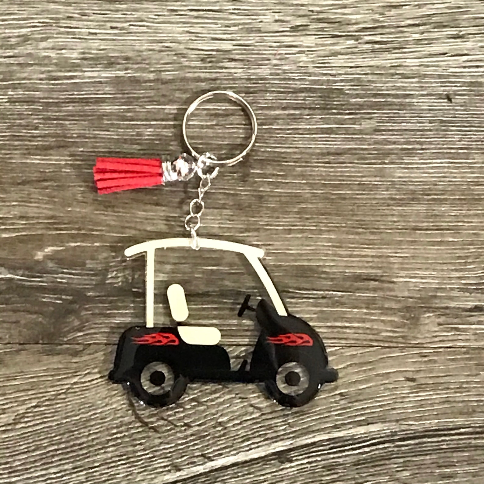 Golf Cart Keychain Golf Cart With Flames Golfers Keychain - Etsy