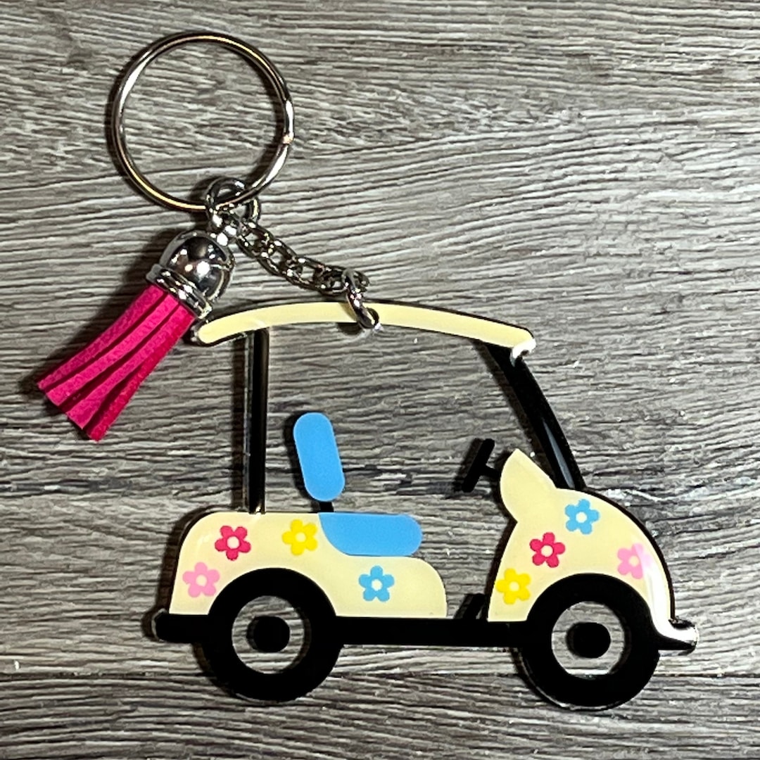 Flower Power Keychain, Golf Cart Keychain, Golfer’s Key Ring, Golfer ...