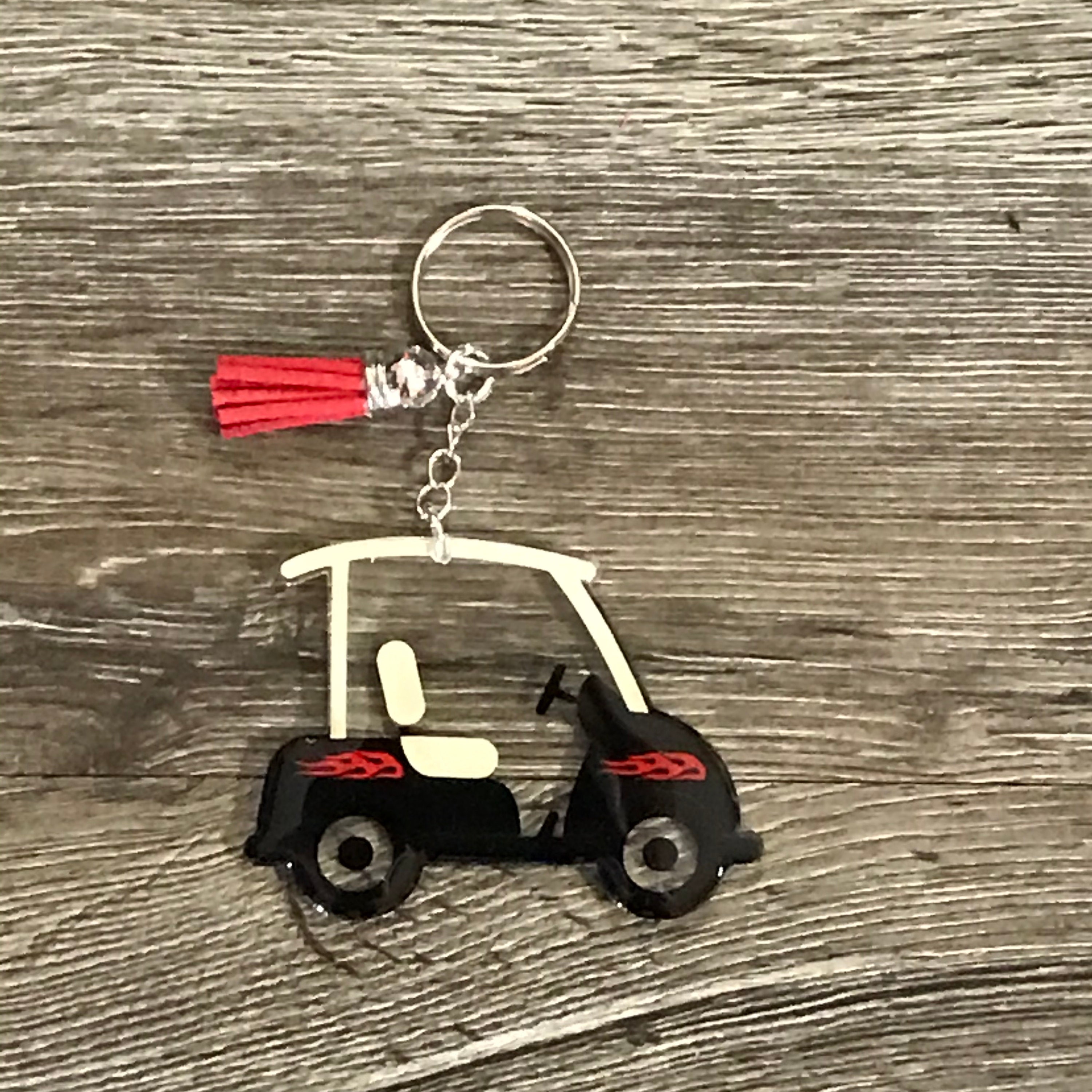 Golf Cart Keychain Golf Cart With Flames Golfers Keychain - Etsy