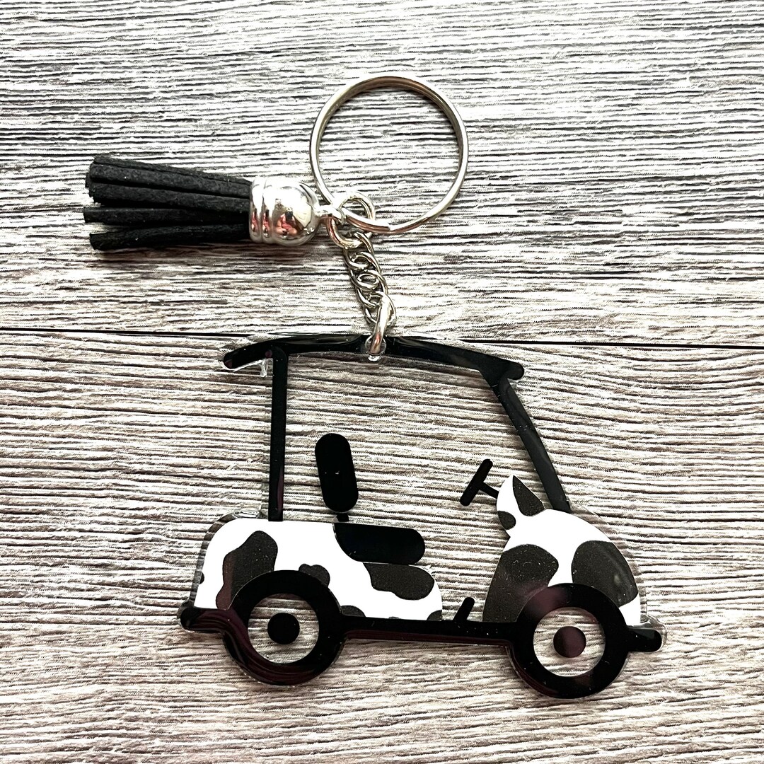 Cow Print Golf Cart Keychain , Black and White Golf Cart Keychain ...