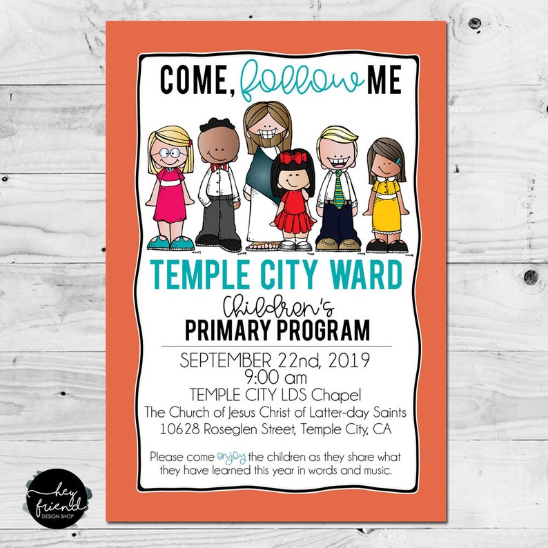 Primary Program INVITATION Color 4x6--orange--customized for You! - Etsy