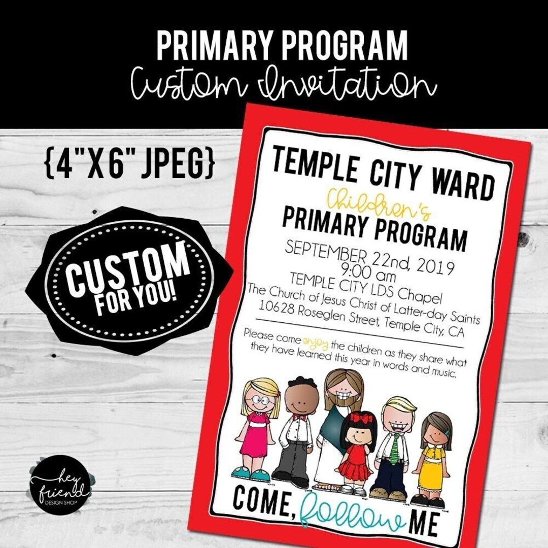 Primary Program INVITATION Color 4x6--red--customized for You! - Etsy