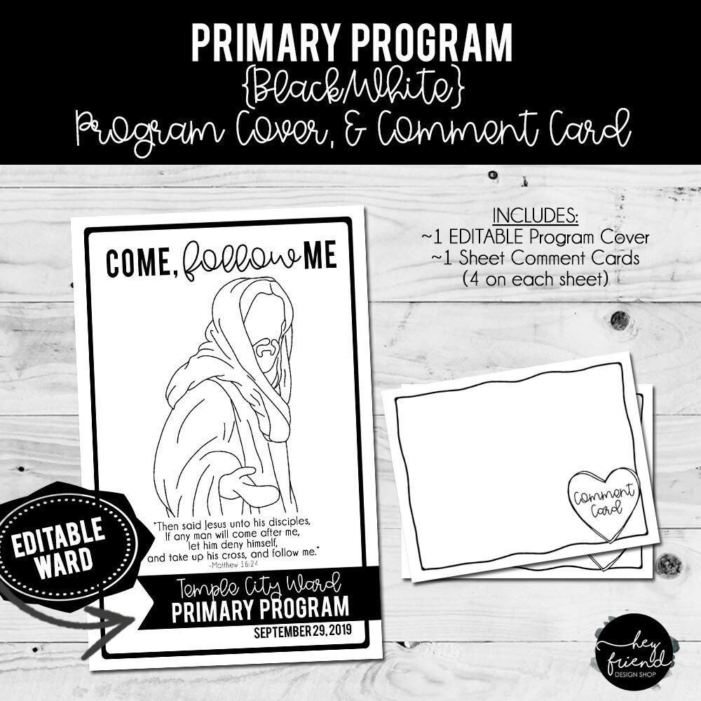 Primary Program Cover editable & Comment Card black/white - Etsy