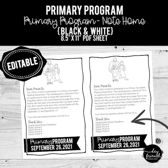 Primary Program Note Home black/white - Etsy