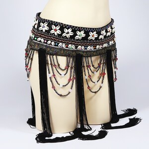 Black Vintage Tribal Belly Dance Shells Flower Belt With Long - Etsy