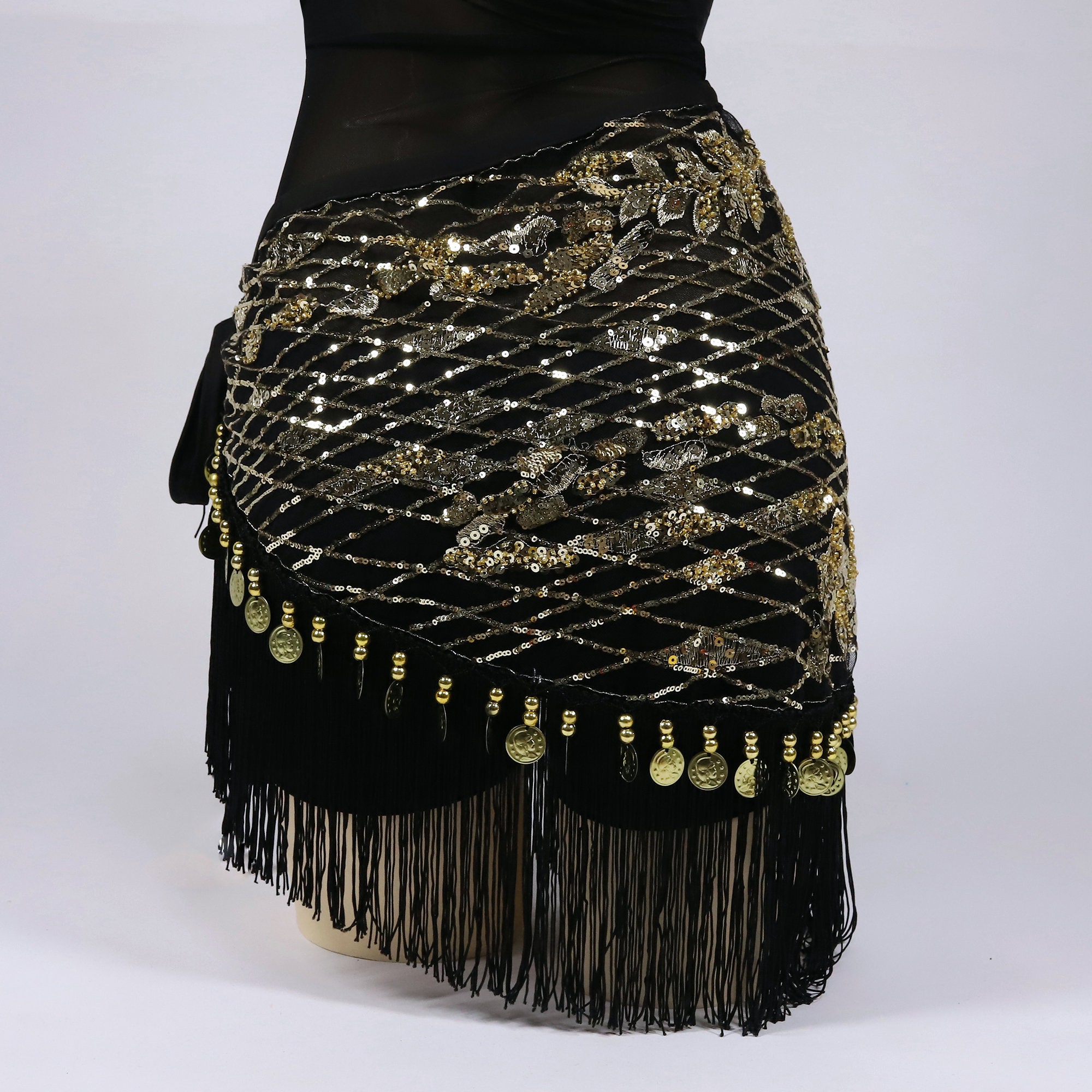 Women Belly Dance Hip Scarf Sequins Wraps Half Circle Belt Etsy