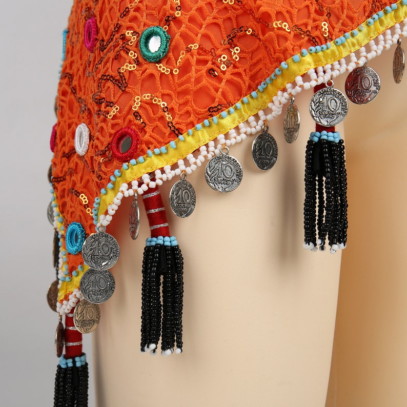 Orange Tribal Belly Dance Gypsy Belt With Bead Fringes and - Etsy