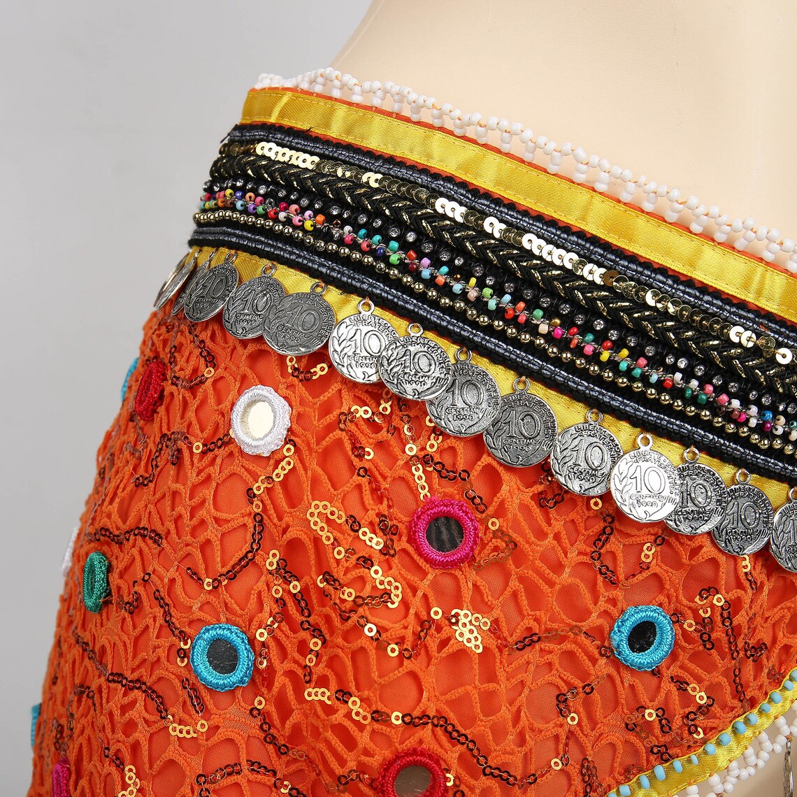 Orange Tribal Belly Dance Gypsy Belt With Bead Fringes and - Etsy