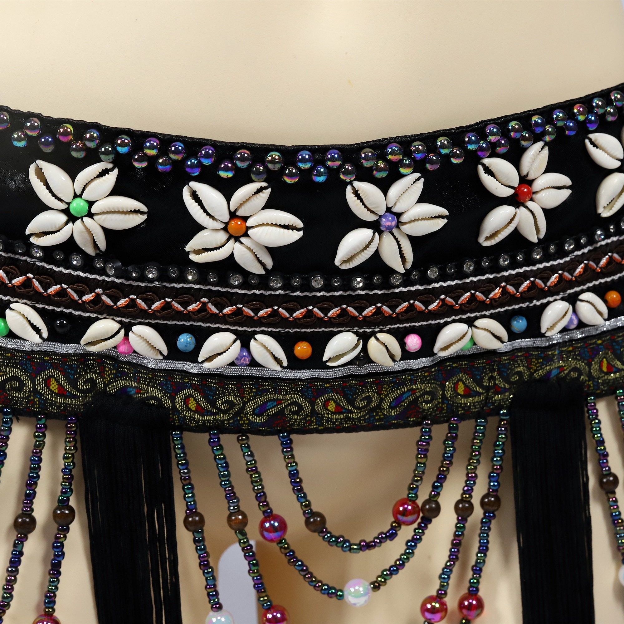 Black Vintage Tribal Belly Dance Shells Flower Belt With Long - Etsy