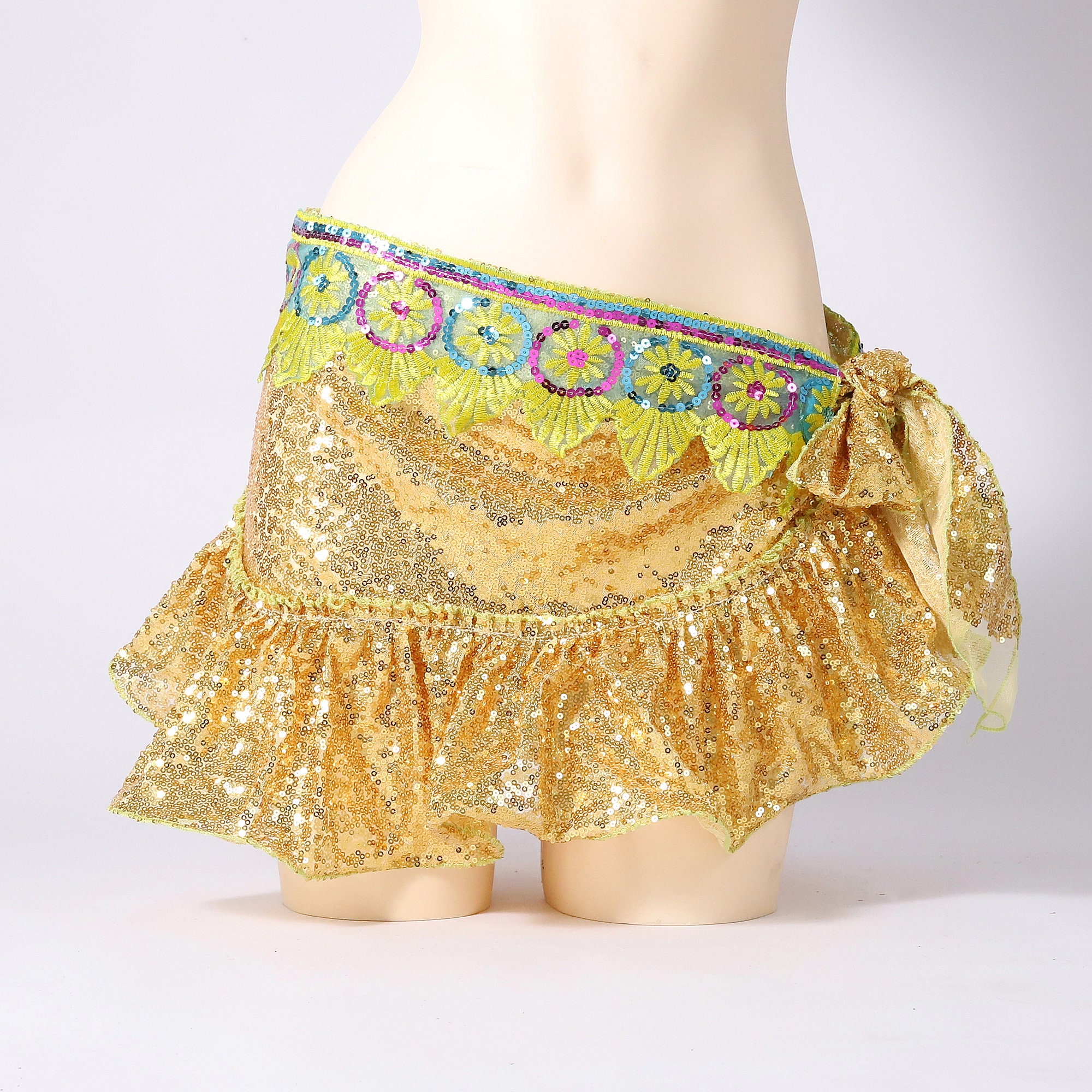 Embroidery Shining Ruffled Hip Wrap Multicolor Sequins Belly - Etsy UK