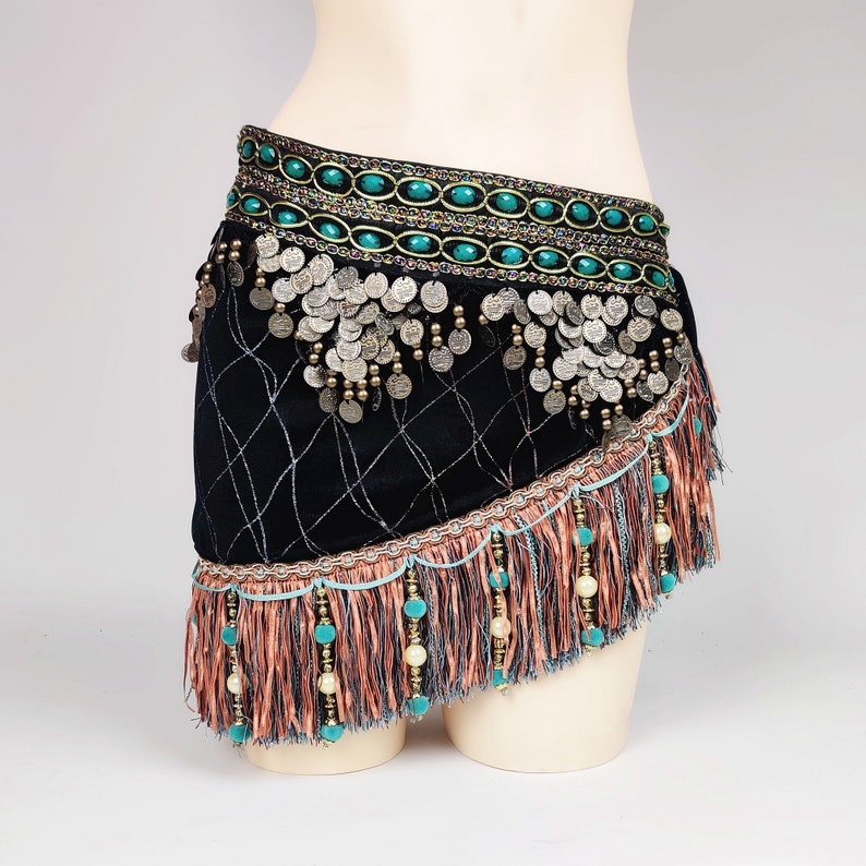 Tribal Fusion Belly Dance Hip Scarf Semicircle Boho Belt Coins Etsy