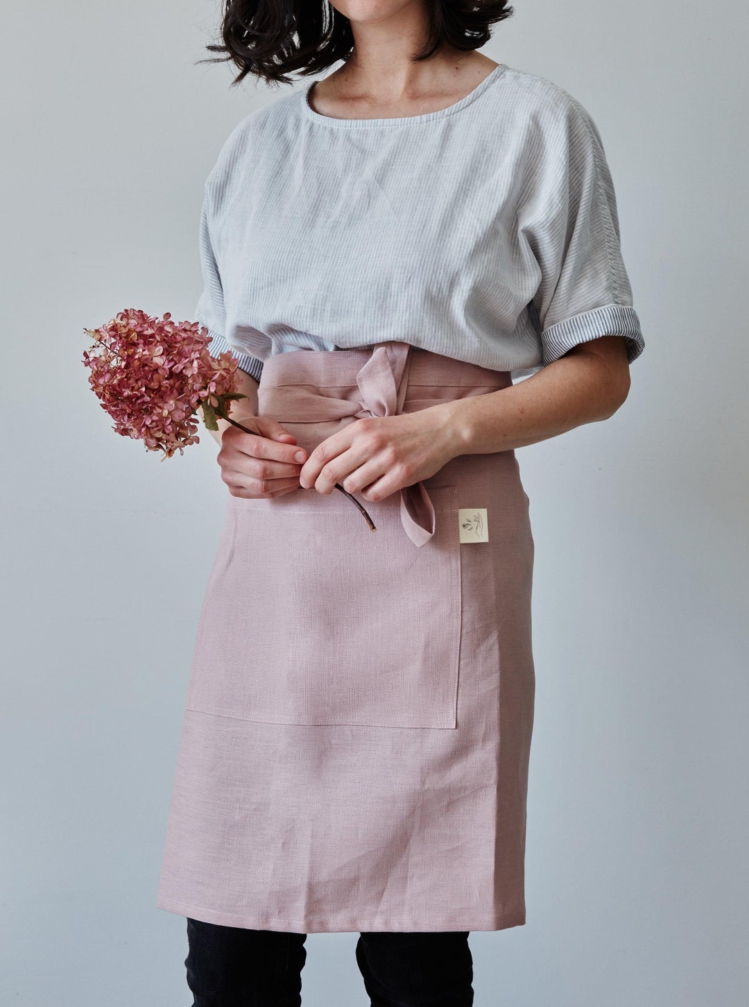 Linen Half Apron Half Apron with Pockets Half Apron for Her Dusty pink ...