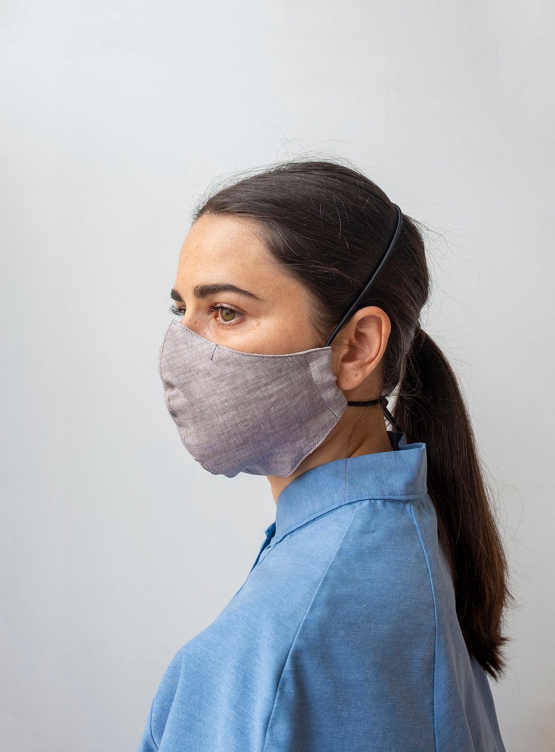 Linen Face Mask With Filter Pocket and Nose Bridge Metal Filters Light ...