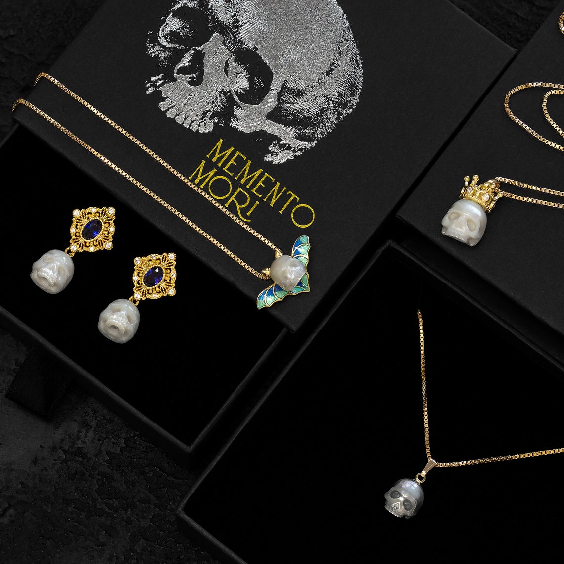 Hand-carved Peach Pearl Skull Pendant Necklace, Gothic Memento Mori ...