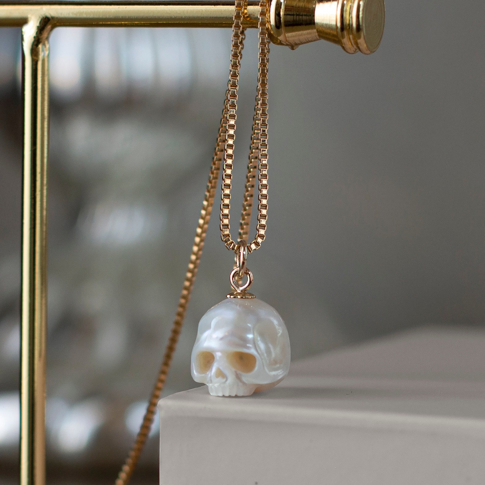 Hand Carved Pearl Skull Necklace, 14k Gold Filled or Sterling Silver - Etsy