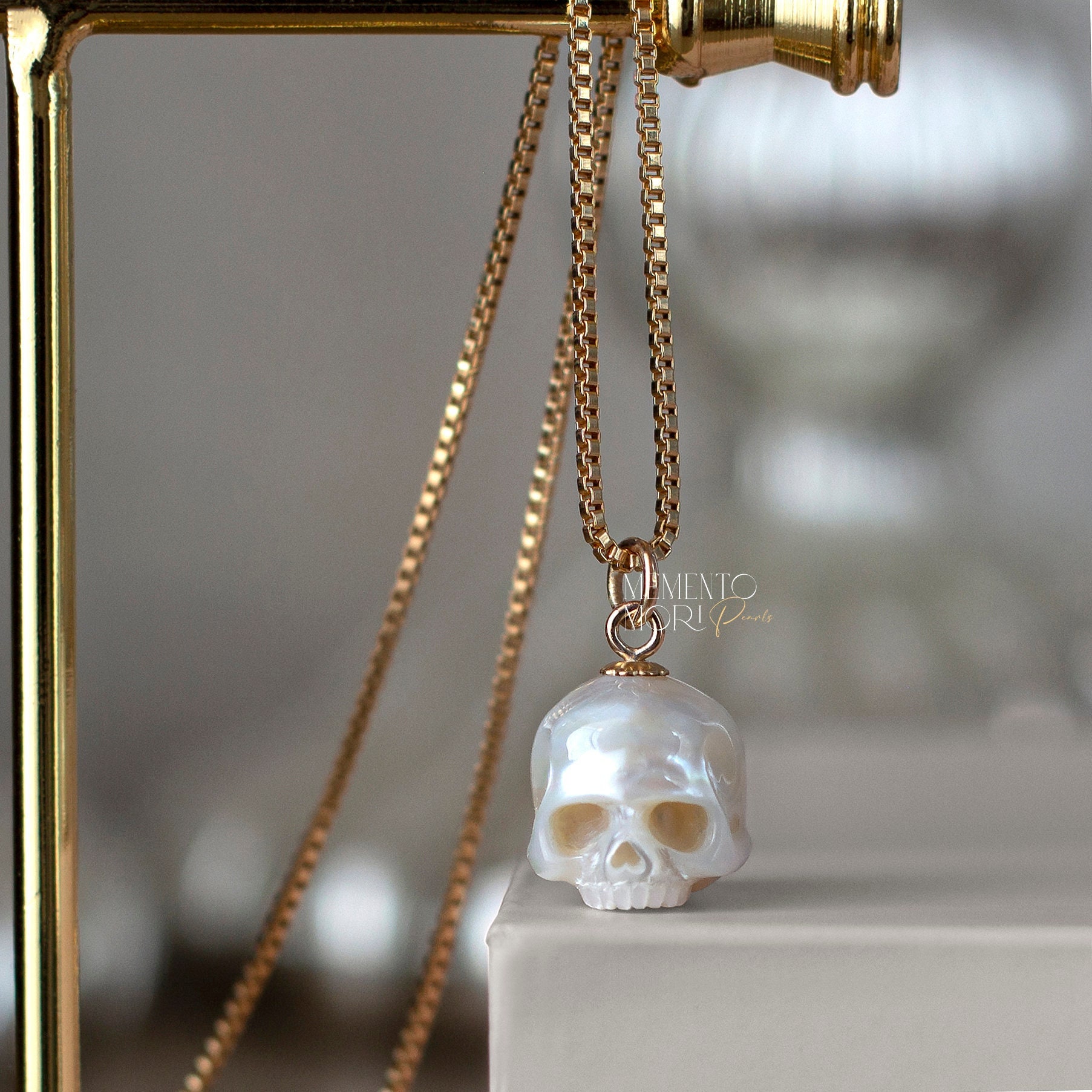 Hand Carved Pearl Skull Necklace, 14k Gold Filled or Sterling Silver - Etsy