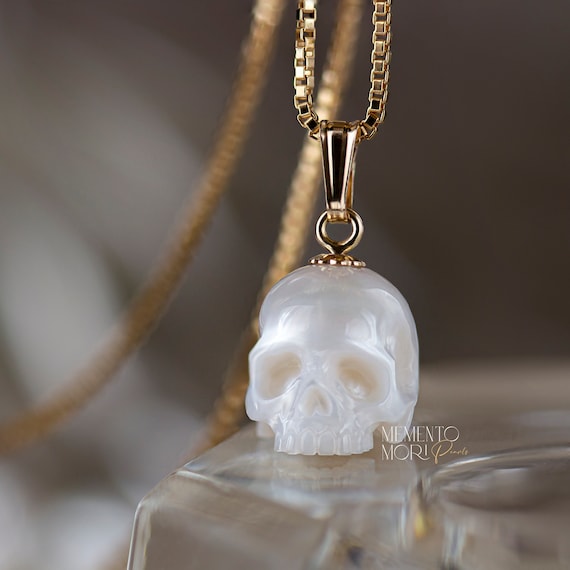 Pearl Skull Necklace 14k Gold Filled Skull Pendant Carved - Etsy