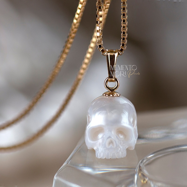 Hand-carved Pearl Skull Necklace, 14k Gold Filled Gothic Pendant - Etsy