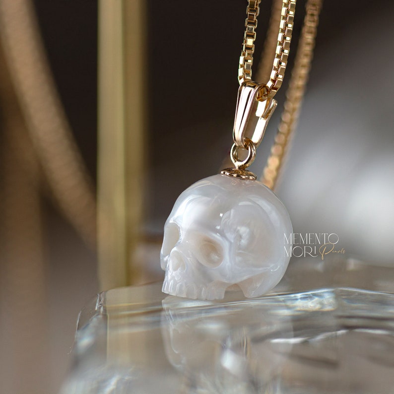 Hand-carved Pearl Skull Necklace, 14k Gold Filled Gothic Pendant - Etsy