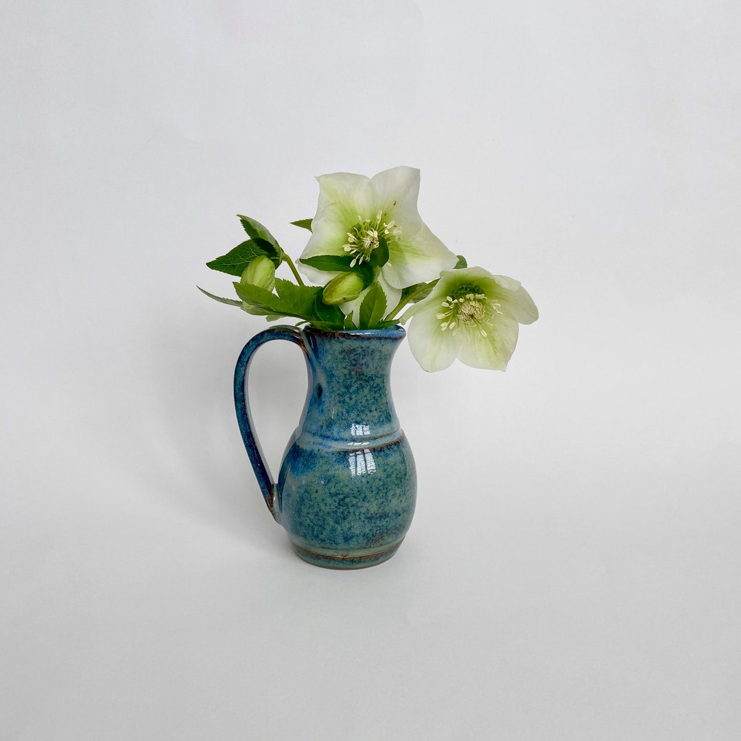 Small Curvy Thrown Stoneware Jug With Blue Coastal Glaze. - Etsy