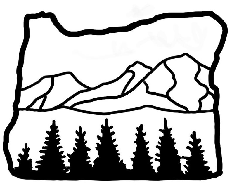 Oregon Outline Vinyl Sticker With Mountains and Trees - Etsy