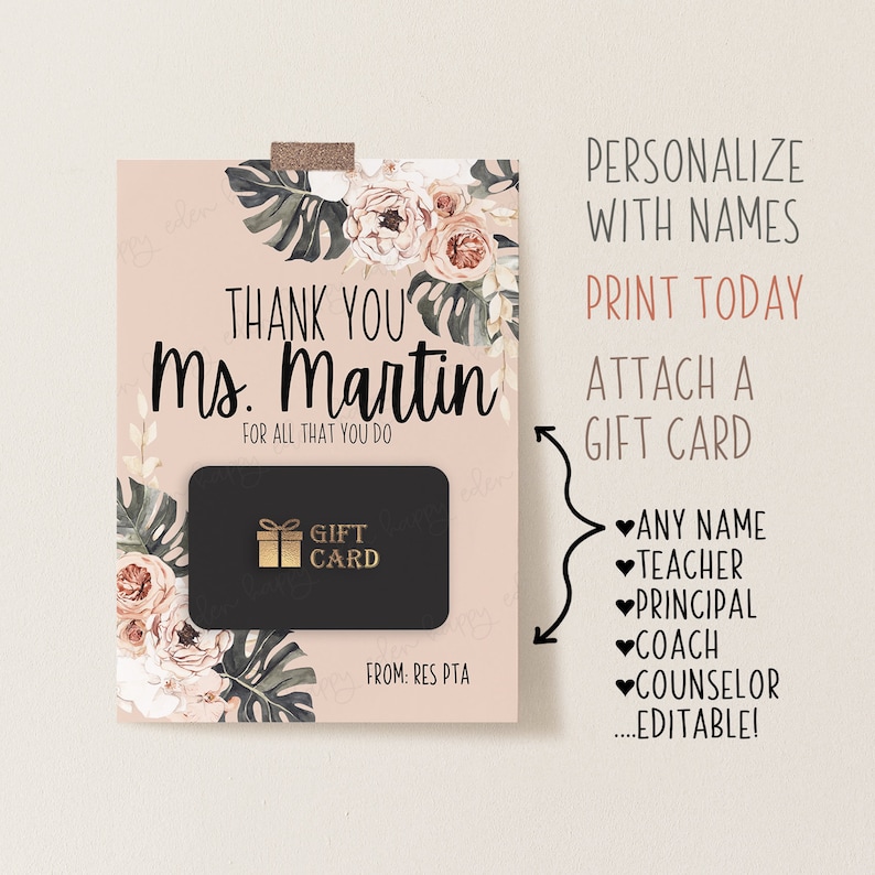 PERSONALIZED Gift Card Holder for Teacher Boss Principal Counselor ...