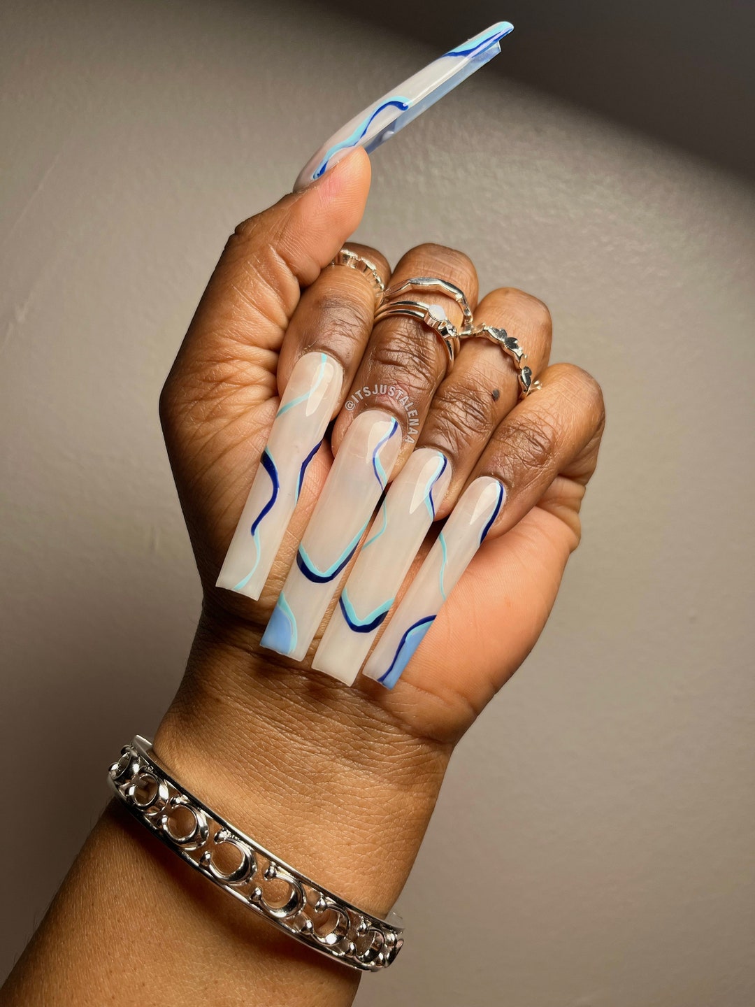 Jelly White With Blue Swirls 3XL Nails 3XL Square Nails - Etsy