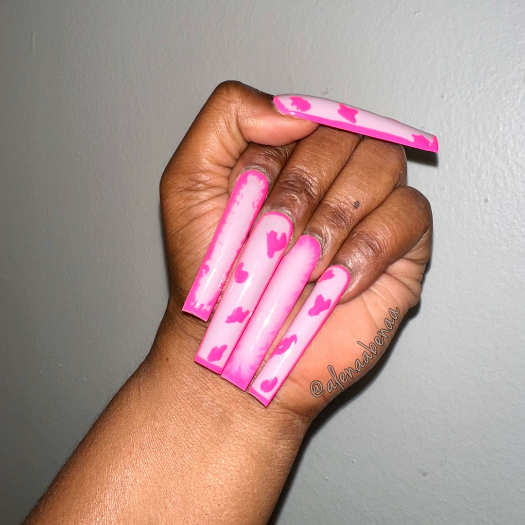 Light Pink Hot Pink Outline 3xl Square Luxury Press on Nails - Etsy