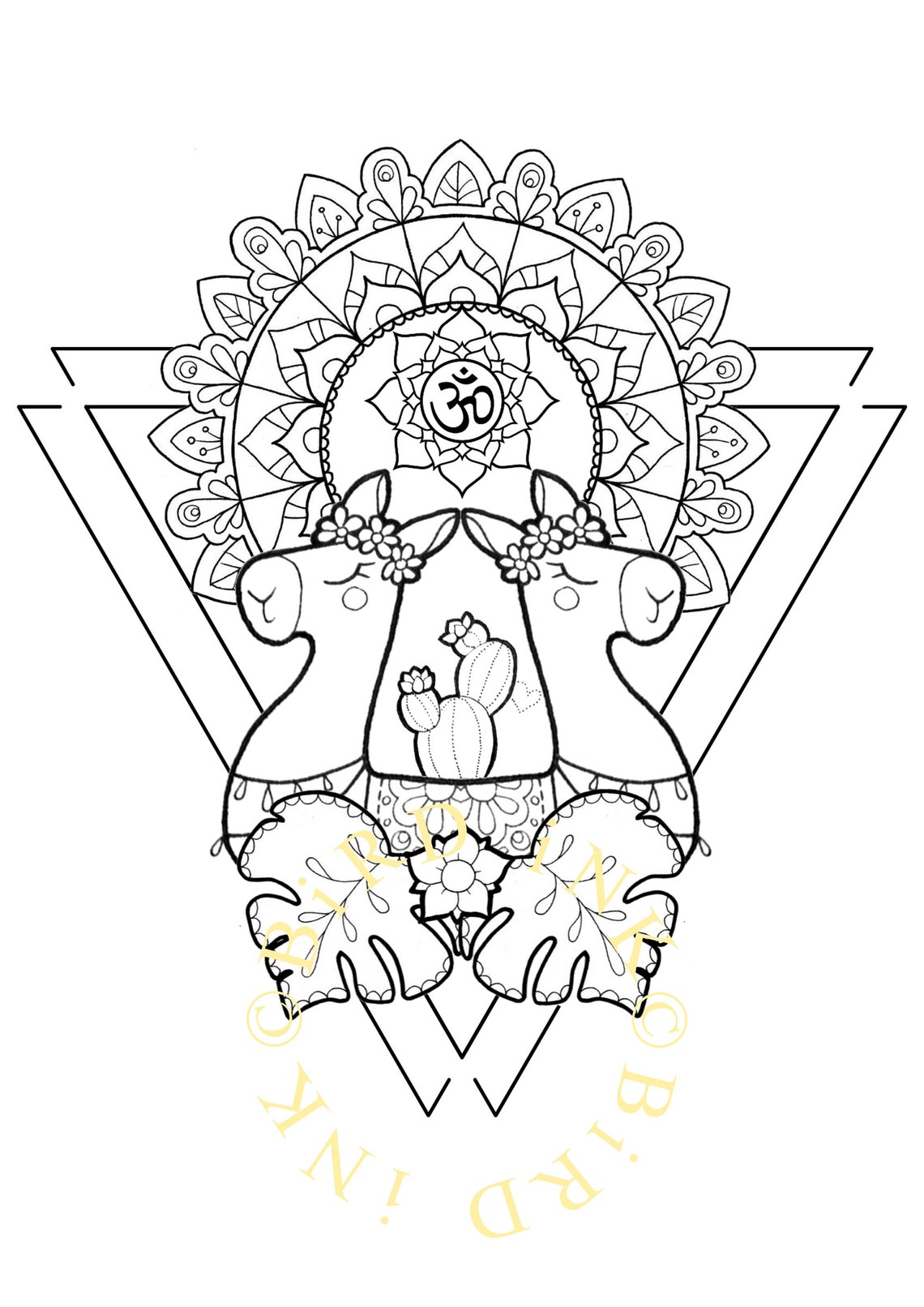 Llamazing Trinity Printable Coloring Page Llama & Mandala Instant ...