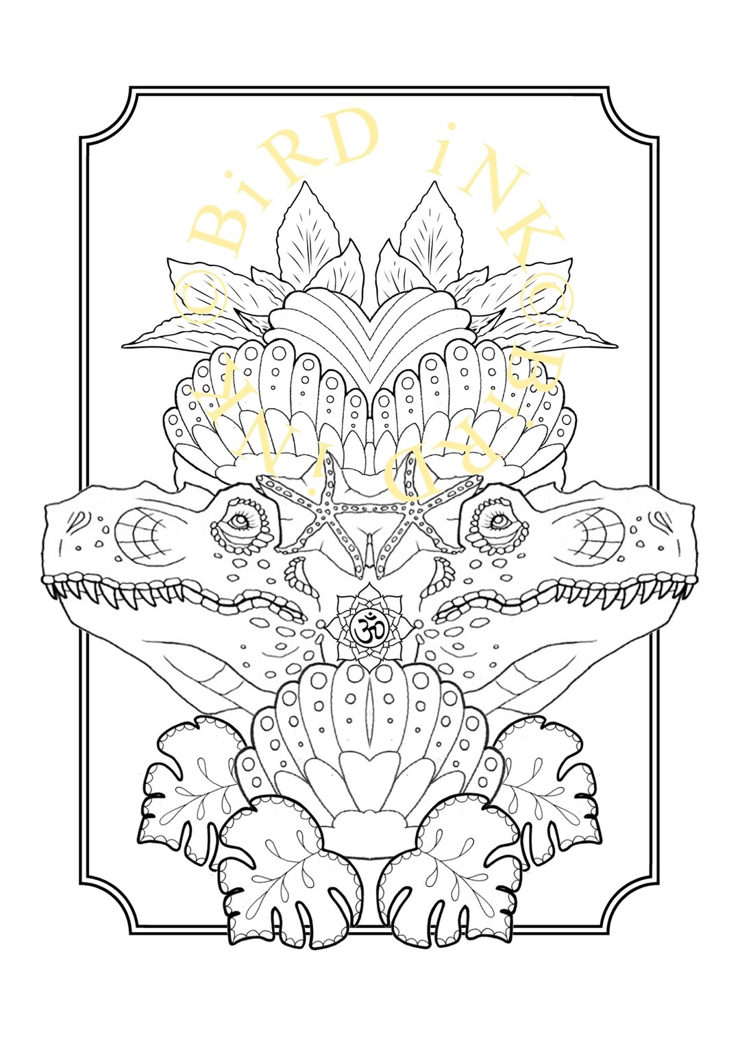 Reflecting T-rex Printable Coloring Page Dinosaur & Om Instant Download ...