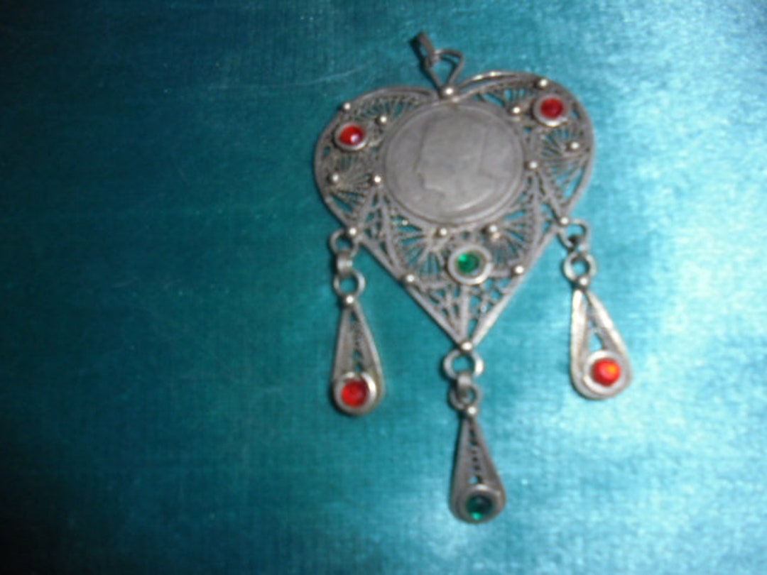 Moroccan Jewelry, Old Tiznit Berber Fine Silver, Glass, Mohammed V Coin ...