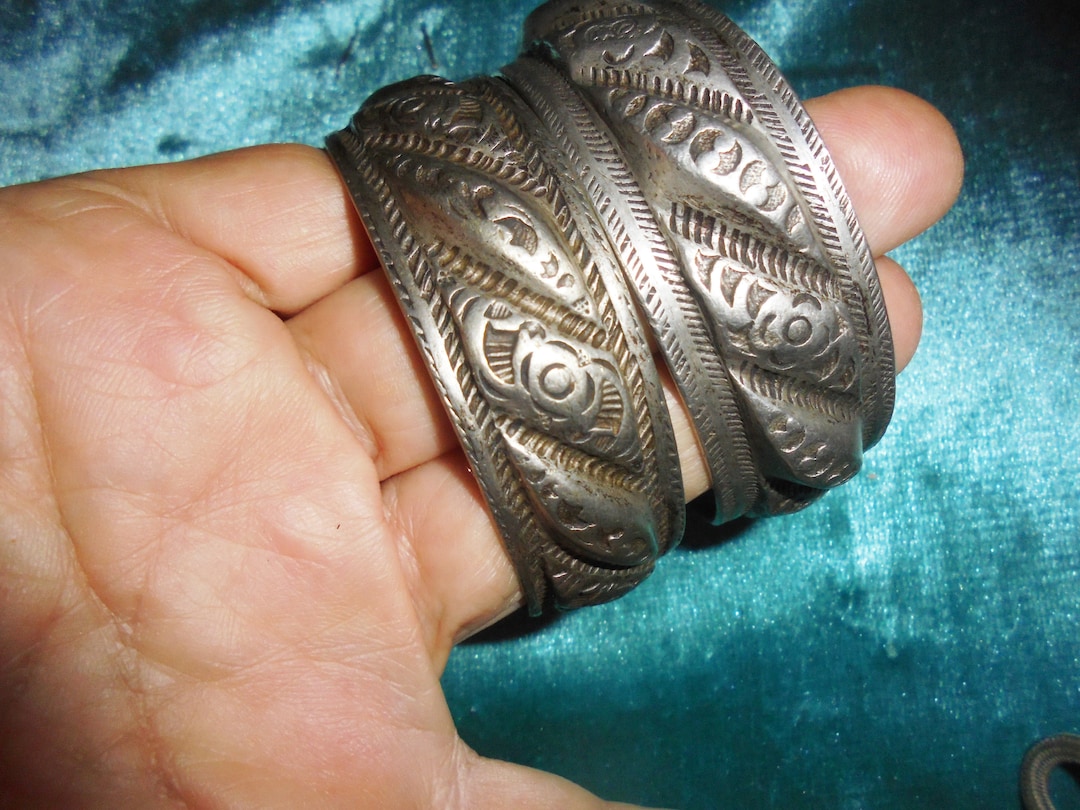 Moroccan Jewelry, Rare Set Old Silver Berber Sun/moon Bangles, 2 1/2 ...