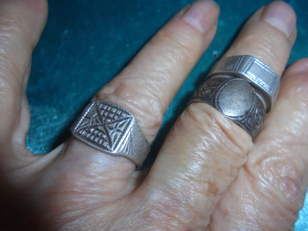 Moroccan Jewelry, 3 Worn Old Silver Rings-2 Berber, 1 Saharan/tuareg ...